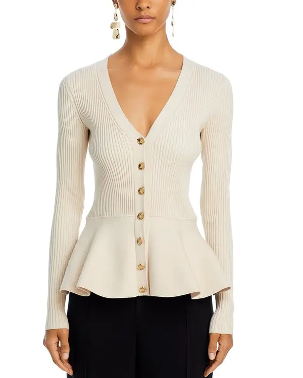 Jason Wu V-Neck Peplum Cardigan In Light Suede - 79% Off